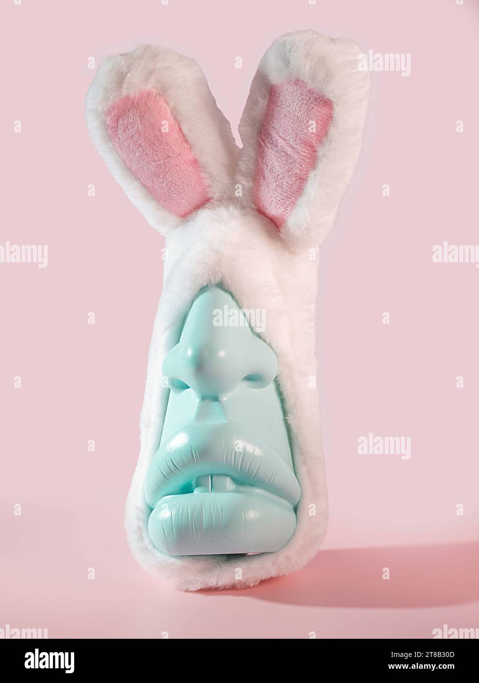 Easter Whimsy & Weird: A Pastel-Colored Human Head Dons Bunny Rabbit ...