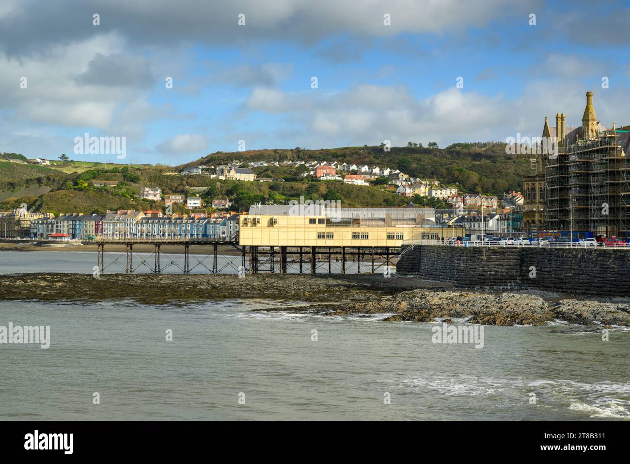 The Royal Pier Arcade, Aberystwyth Pier at low tide showing the Pier ...
