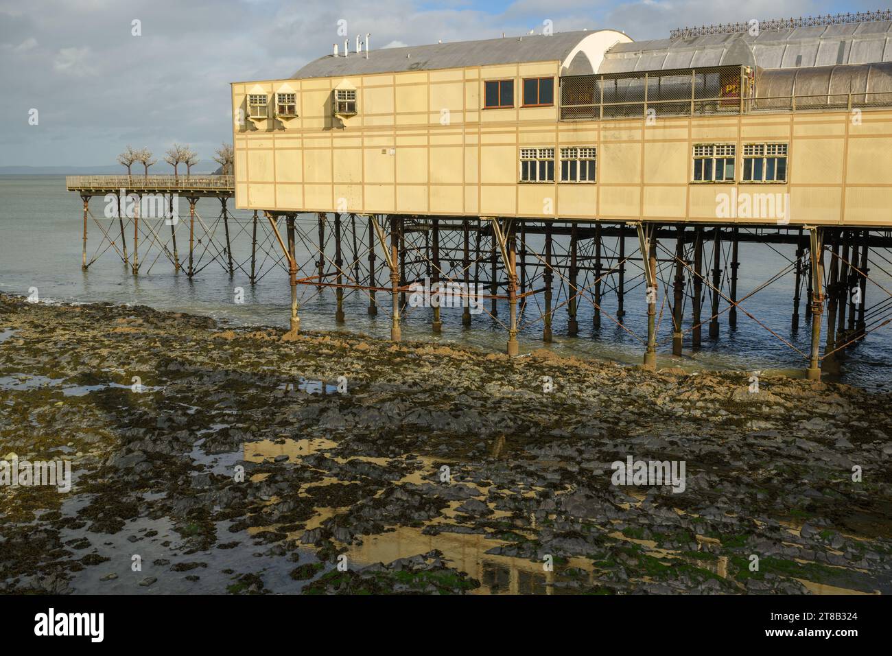 The Royal Pier Arcade, Aberystwyth Pier at low tide showing the Pier ...