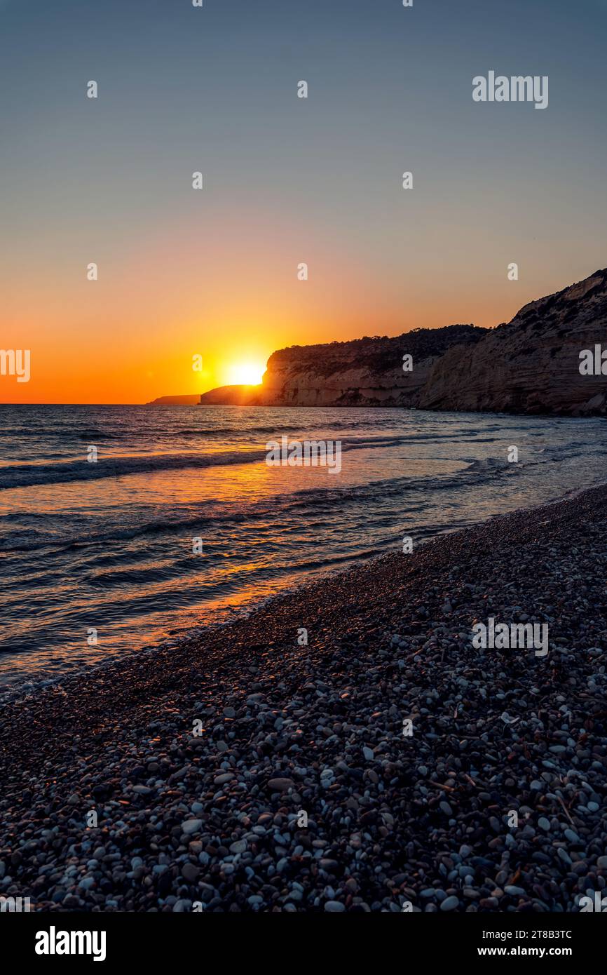 Beautiful seascape with sunset on Kourion beach in Cyprus Stock Photo ...
