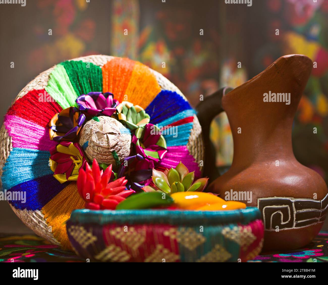 Traditional Mexican Woven Basket, Chili Peppers, Avocado and ...