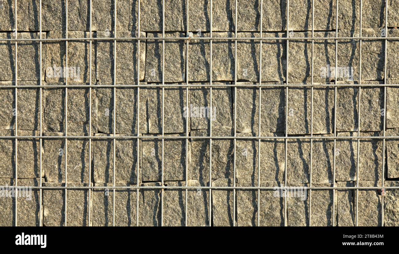 Gabion, texture, background. Gabion net and construction design. New ...