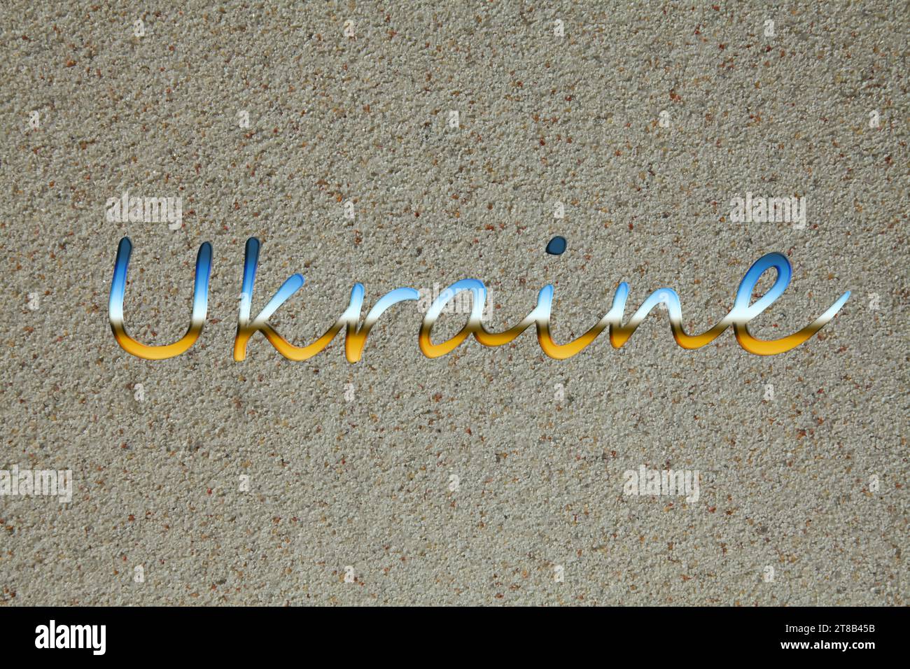 Inscription «Ukraine». Text in Ukrainian style, is lying on a gray ...