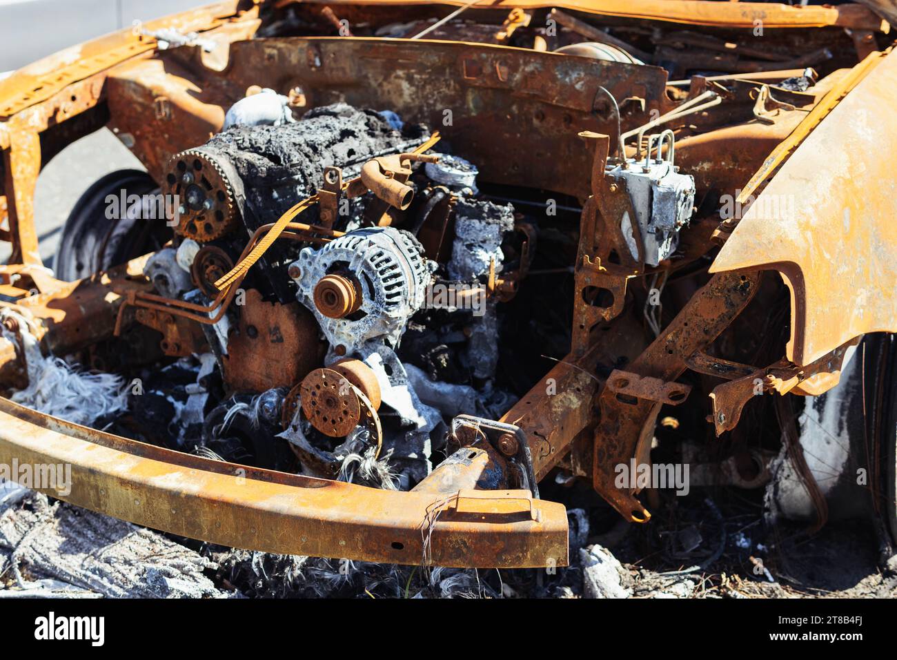 burnt engine in the car close-up. fire insurance concept Stock Photo ...