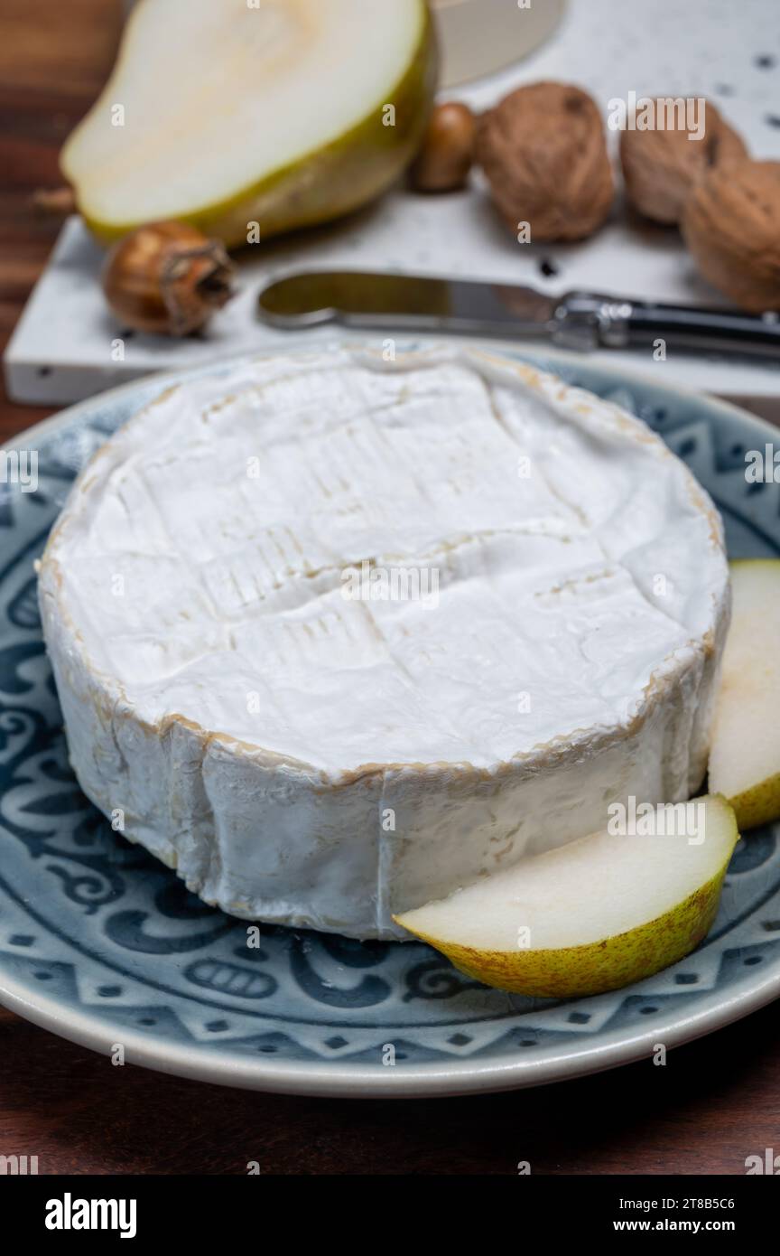French soft Camembert cheese, original Camembert de Normandie, close up ...