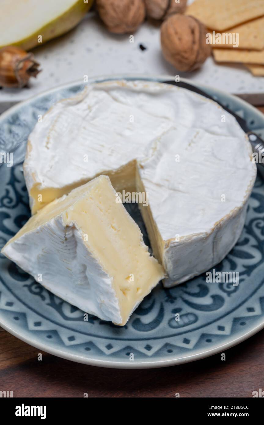 French soft Camembert cheese, original Camembert de Normandie, close up ...