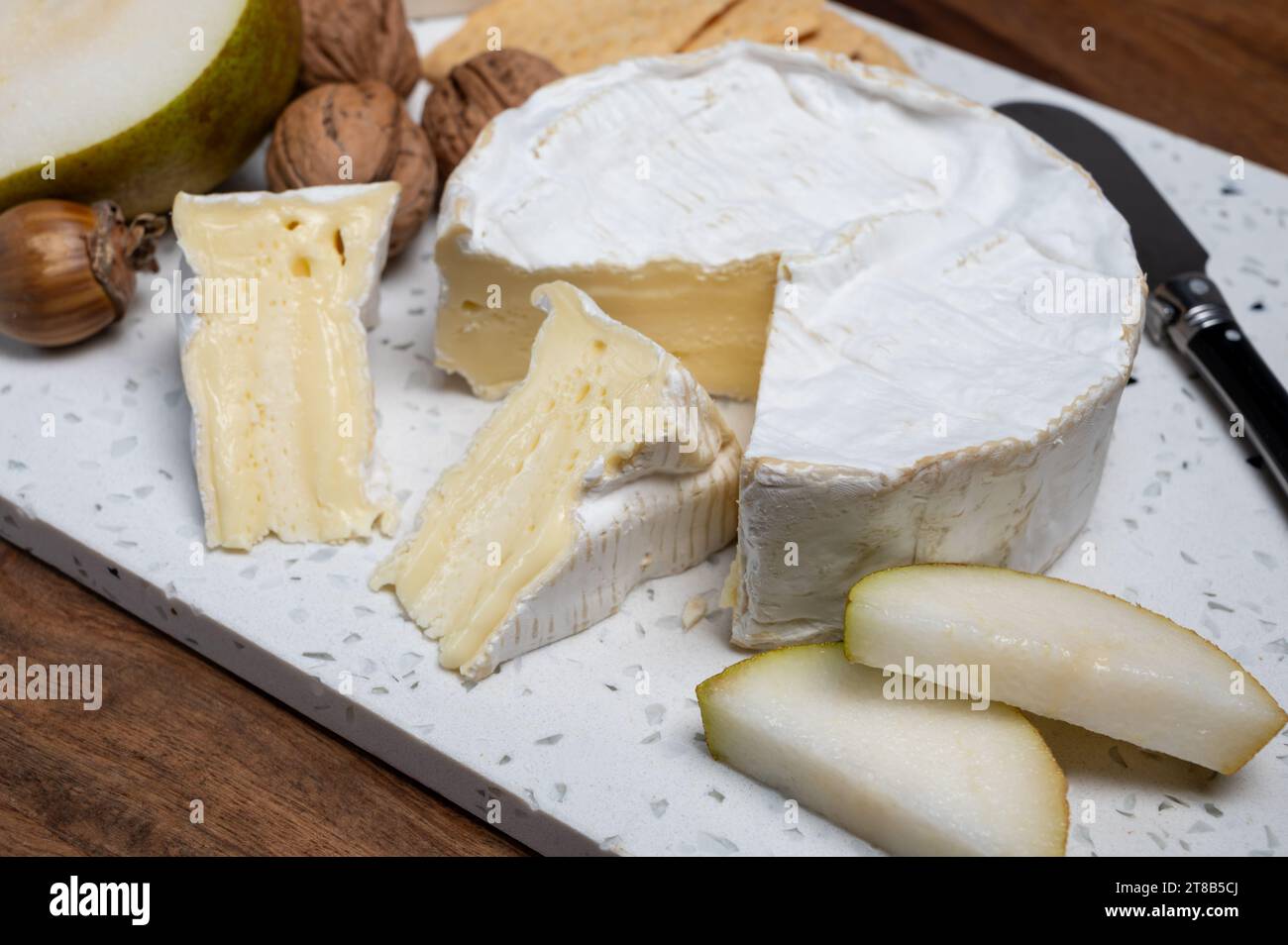 French soft Camembert cheese, original Camembert de Normandie, close up ...