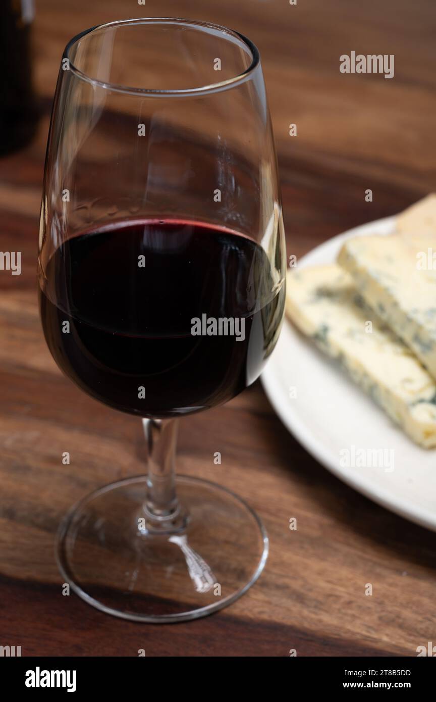 Red porto and cheese pairing, blue matured stilton English cheese ...