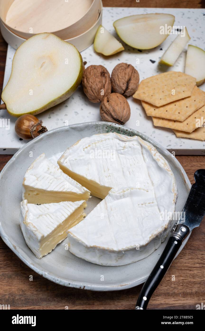 French soft Camembert cheese, original Camembert de Normandie, close up ...