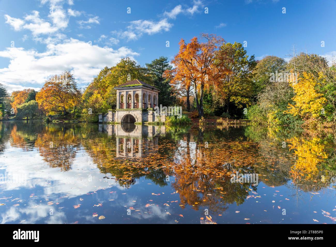 View of the Roman Pavilion and Boathouse across the lower lake in ...
