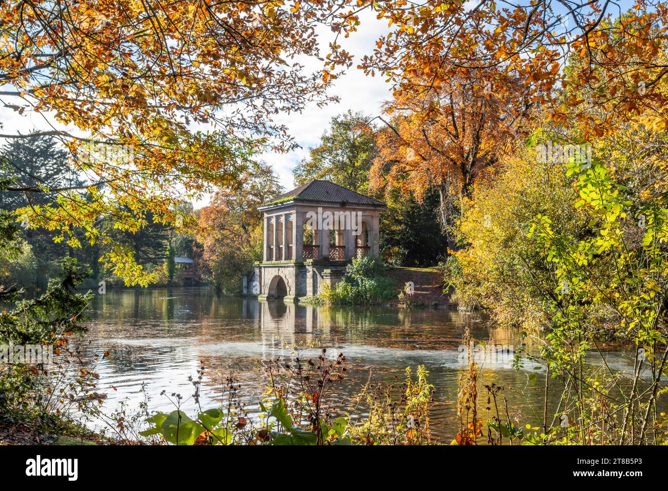 View of the Roman Pavilion and Boathouse across the lower lake in ...