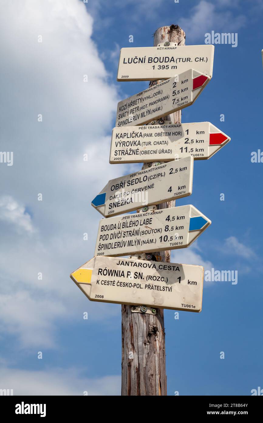 direction sign on mountains, signpost, tourist markings Stock Photo - Alamy