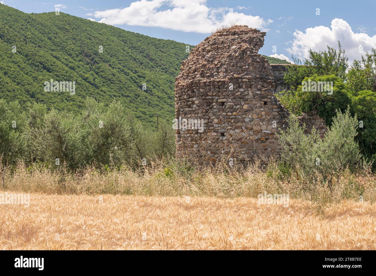 Single seemingly abandoned ruin of a stone cottage n the middle of a ...