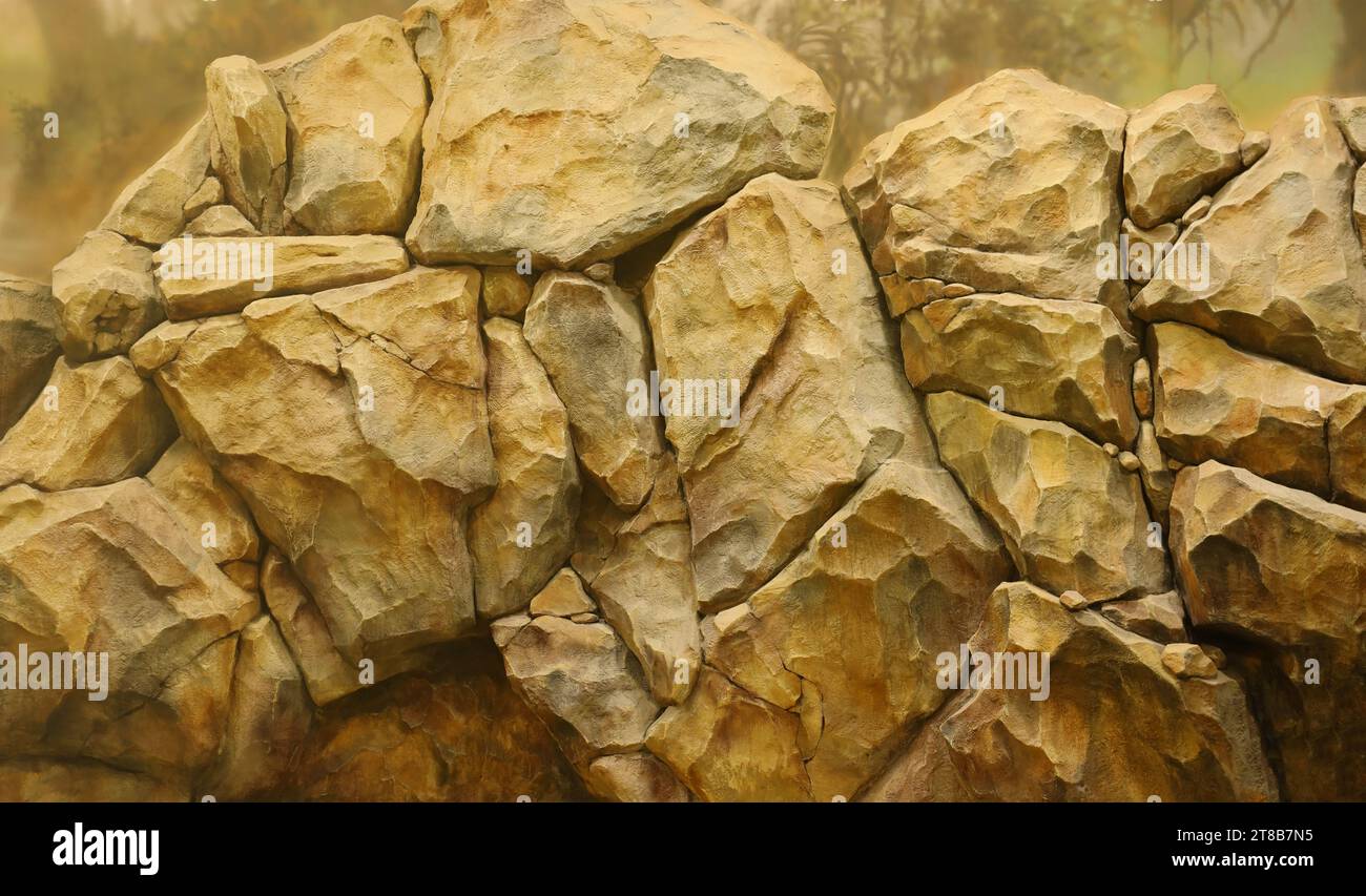 Light coarse natural rock stone background. Mining cliff rough front ...
