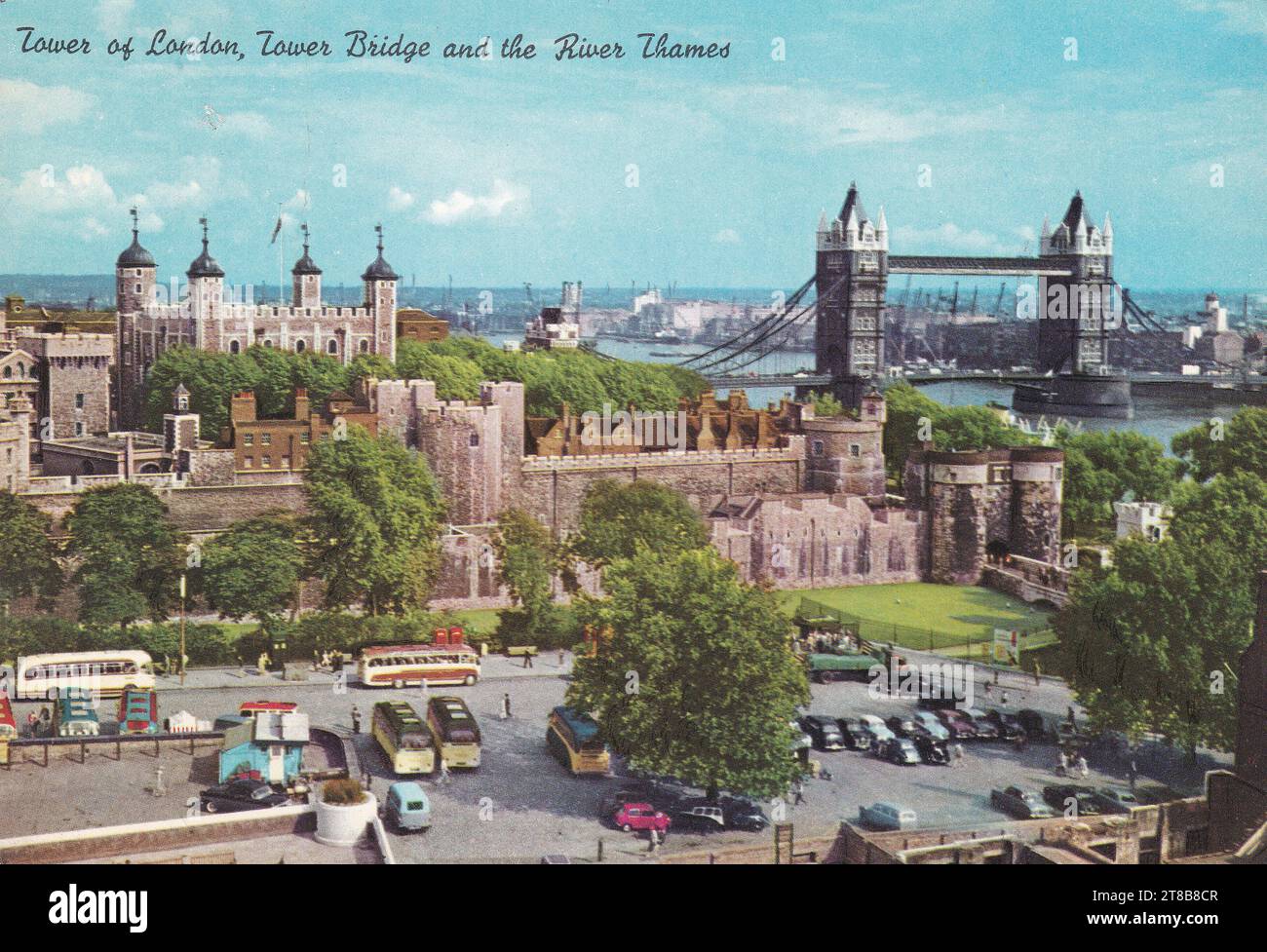 Vintage postcard of London showing Tower of London, Tower Bridge and ...