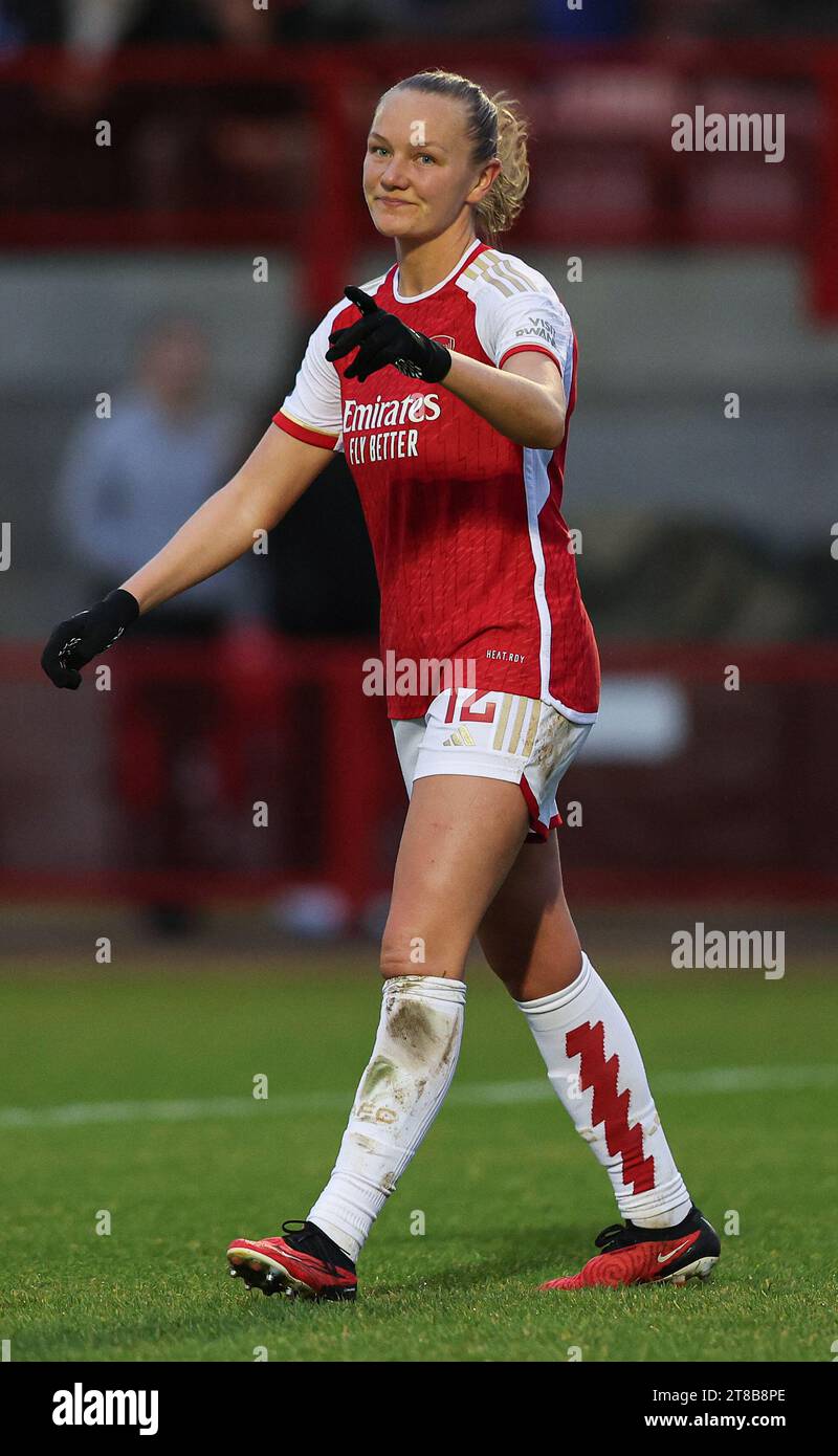 Crawley, UK. 19th Nov, 2023. Arsenal's Frida Maanum celebrates scoring ...
