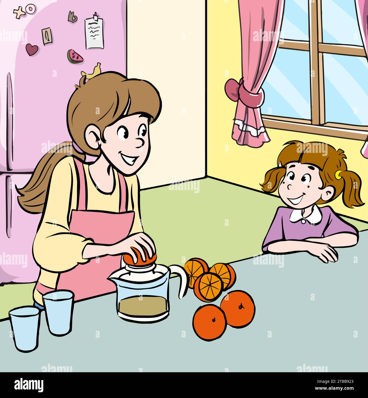 mother and daughter in the kitchen cartoon vector Stock Vector Image ...