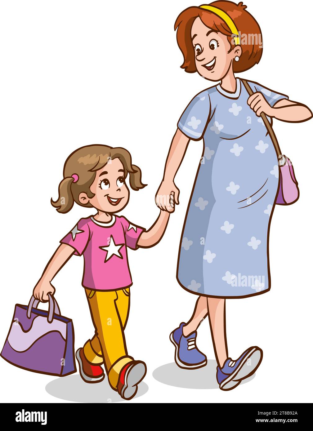 Mother and baby girl kid walk hand in hand, holding hands Stock Vector Image & Art - Alamy