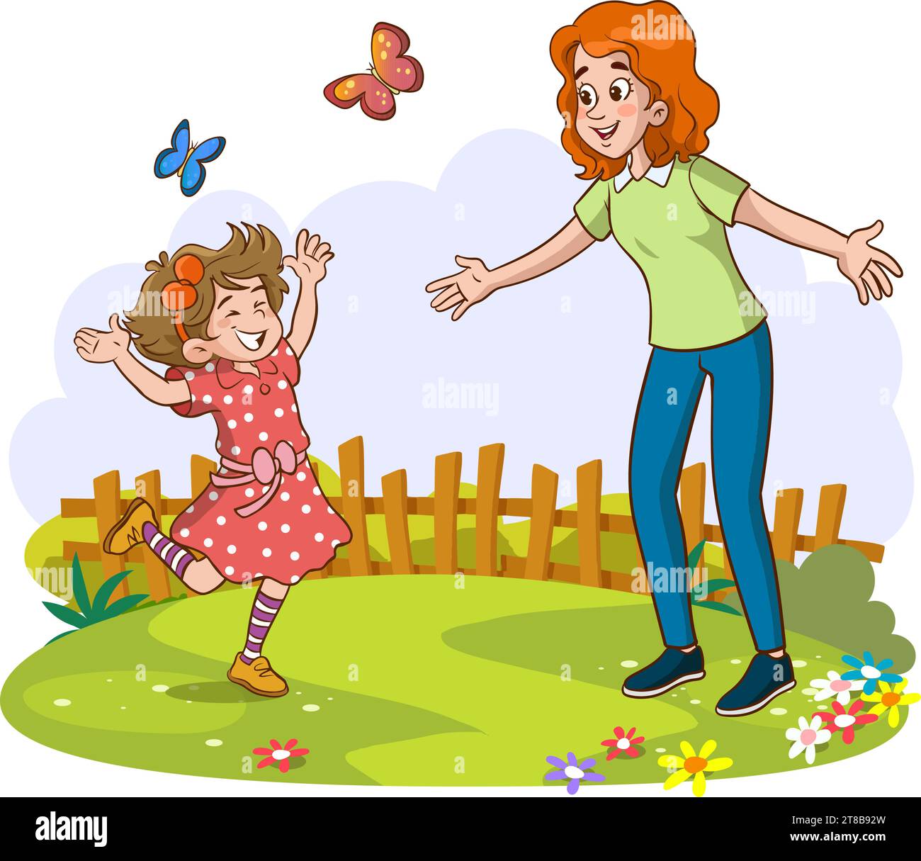 vector illustration of cute kids running to hug their mom.mother and children love Stock Vector ...