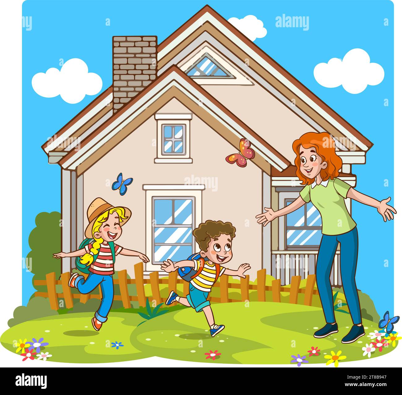 vector illustration of cute kids running to hug their mom.mother and children love Stock Vector ...