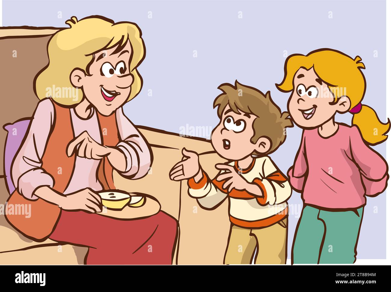 mother and kids to talk cartoon vector Stock Vector Image & Art - Alamy