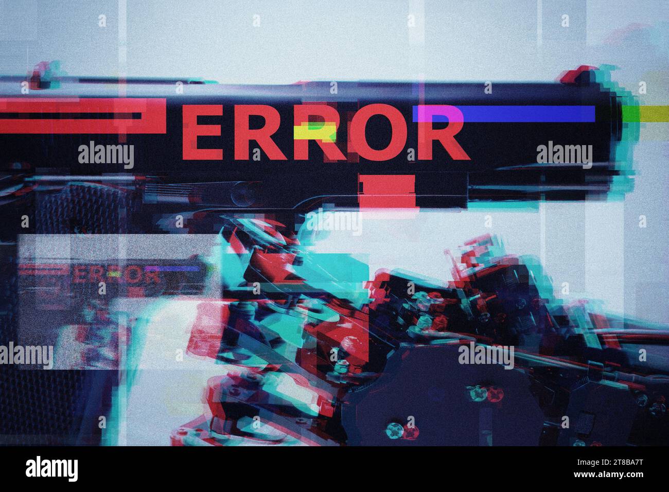 Robotic hand with handgun aiming in wrong direction. Fatal AI error ...