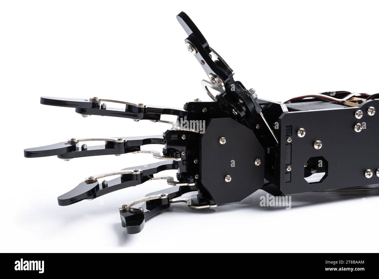 Real robot hand against white background. Concepts of AI development ...