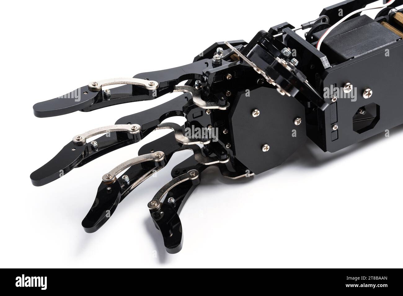 Real robot hand against white background. Concepts of AI development ...