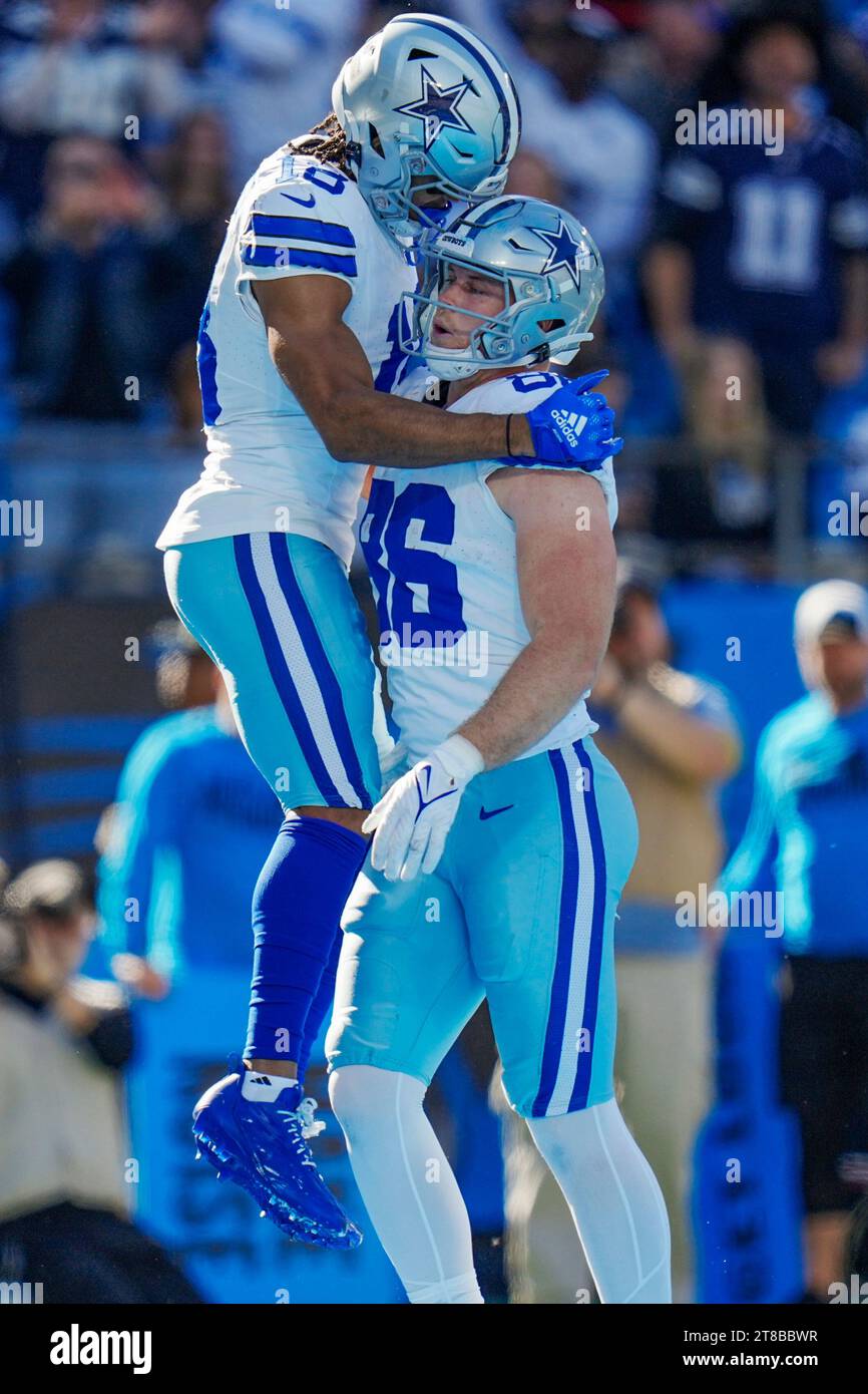 Dallas Cowboys tight end Luke Schoonmaker celebrates with wide receiver ...