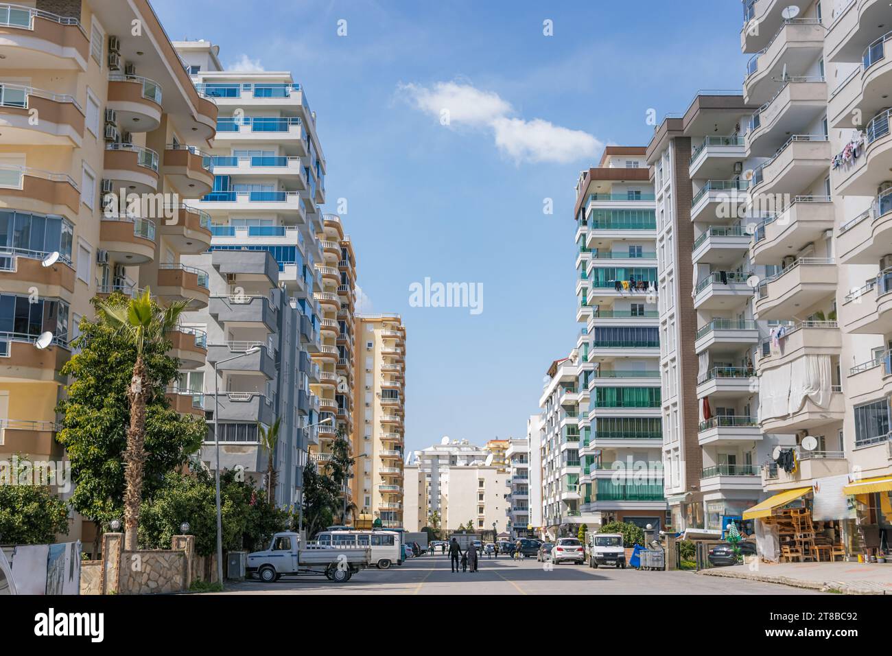 high-rise buildings in a modern European town on the street Stock Photo ...