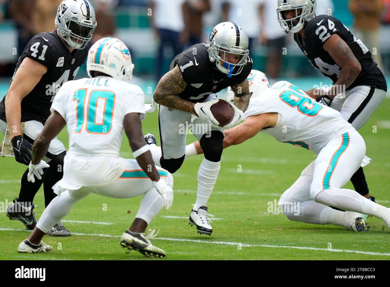Las Vegas Raiders safety Marcus Epps (1) runs with the ball after he ...