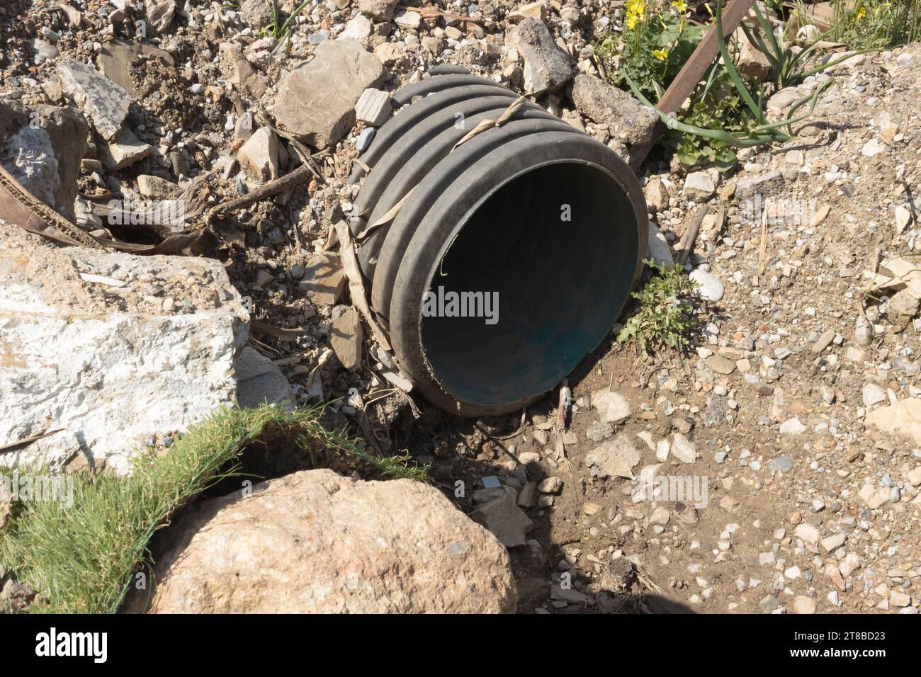 a pipe from which sewerage with waste flows, environmental pollution ...