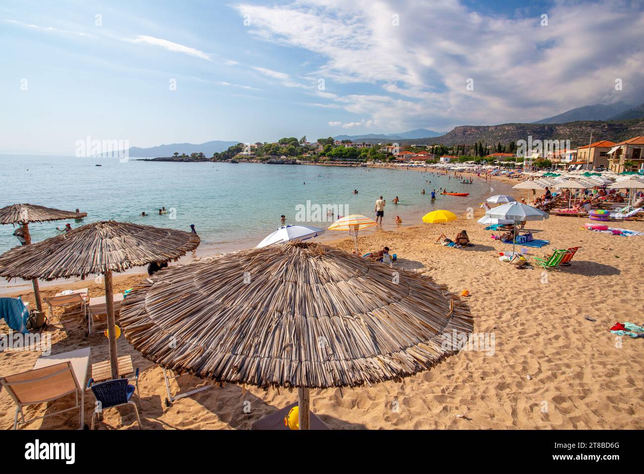 Stoupa village and beach near Kalamata, Peloponnese, Greece Stock Photo ...