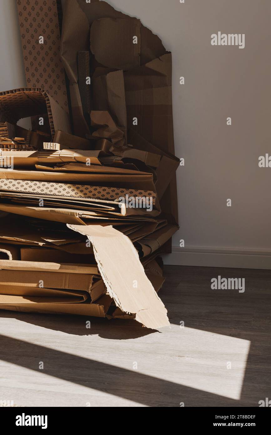 Stack of Cardboard Waste at home. Concepts of Paper Recycling and Waste ...