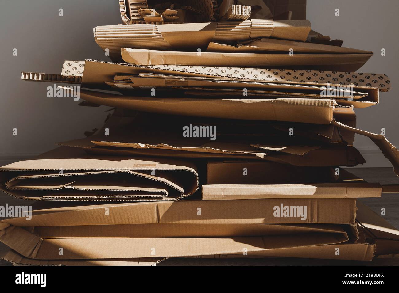 Stack of Cardboard Waste in sunlight. Concepts of Paper Recycling and ...