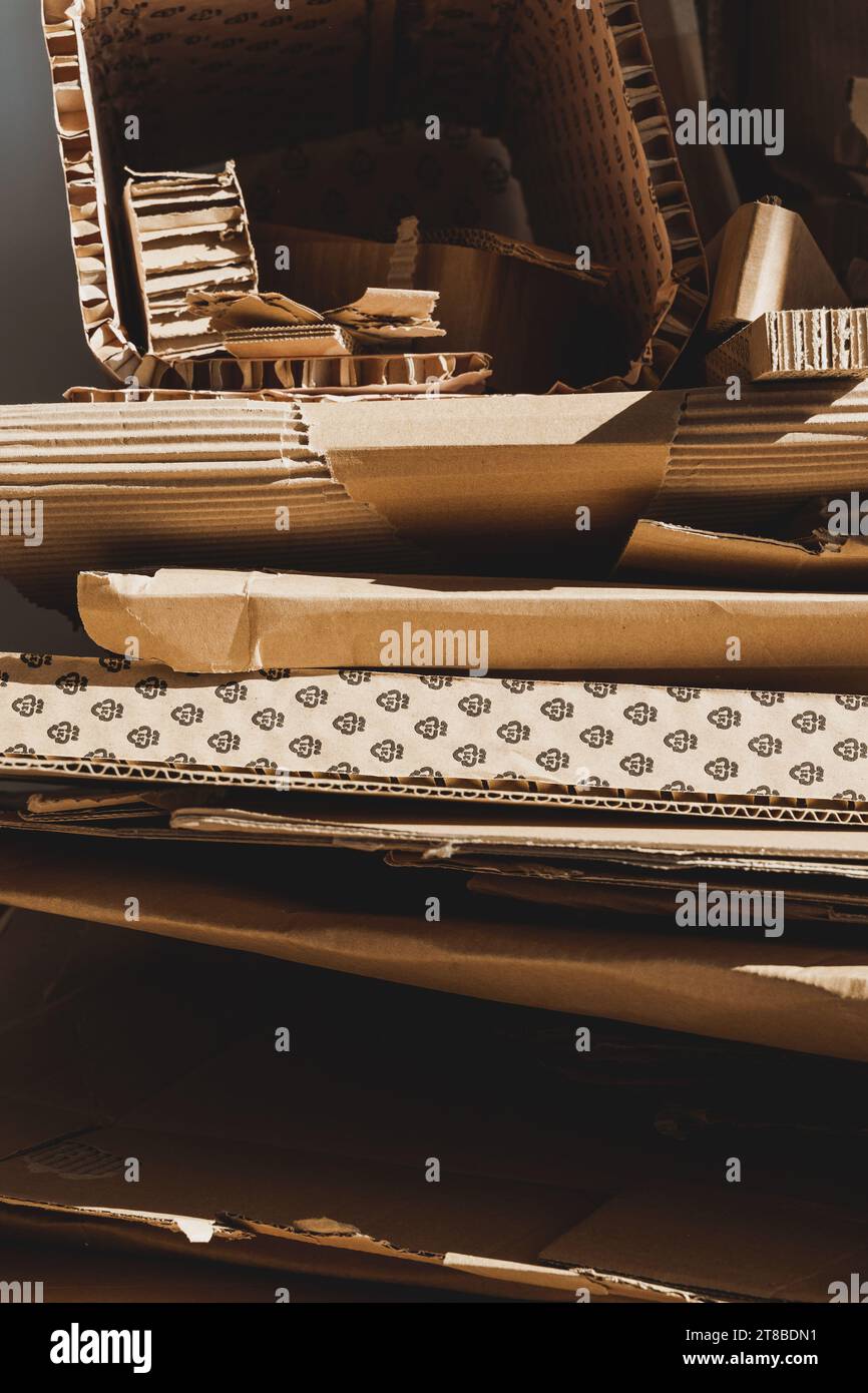 Stack of Cardboard Waste in sunlight. Concepts of Paper Recycling and ...