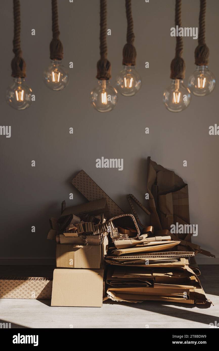 Stack of Cardboard Waste at home. Concepts of Paper Recycling and Waste ...