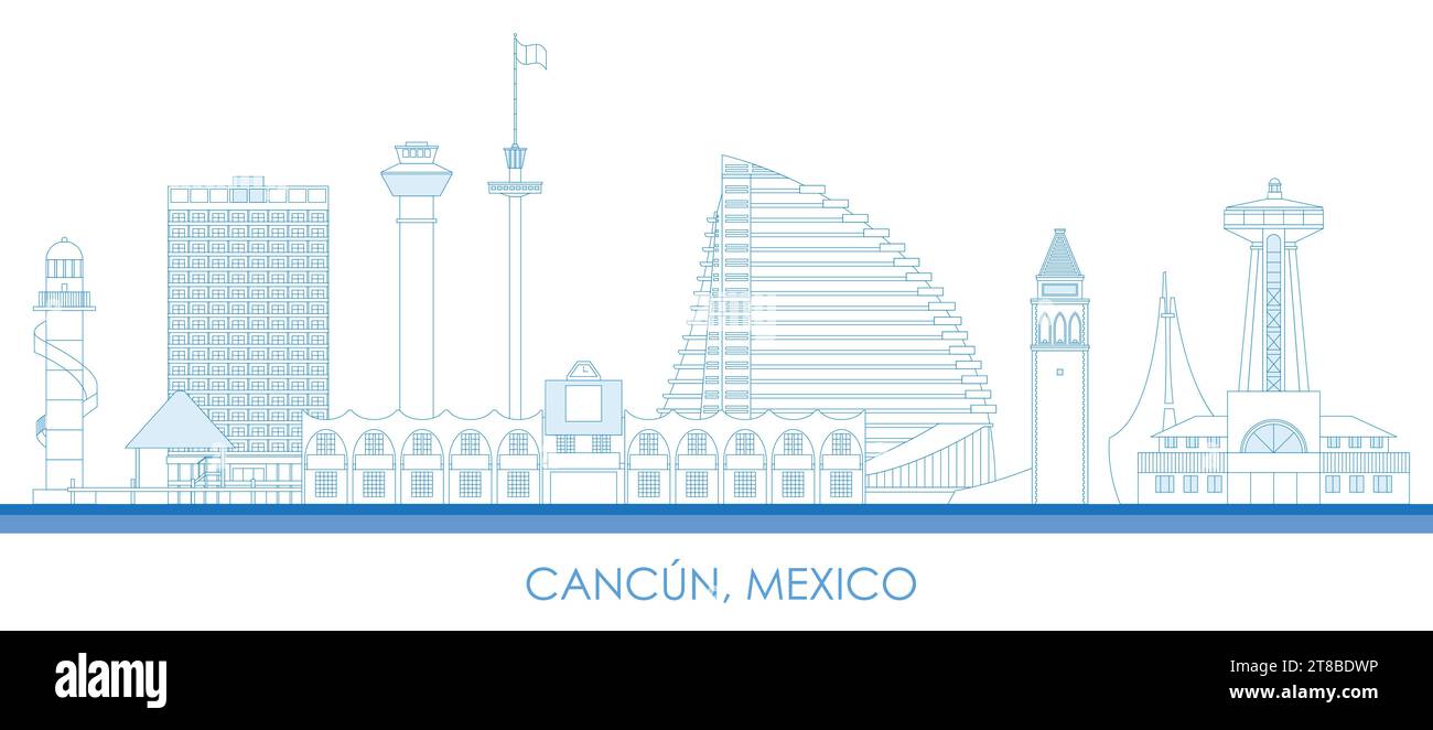 Outline Skyline panorama of city of Cancun, Mexico - vector ...