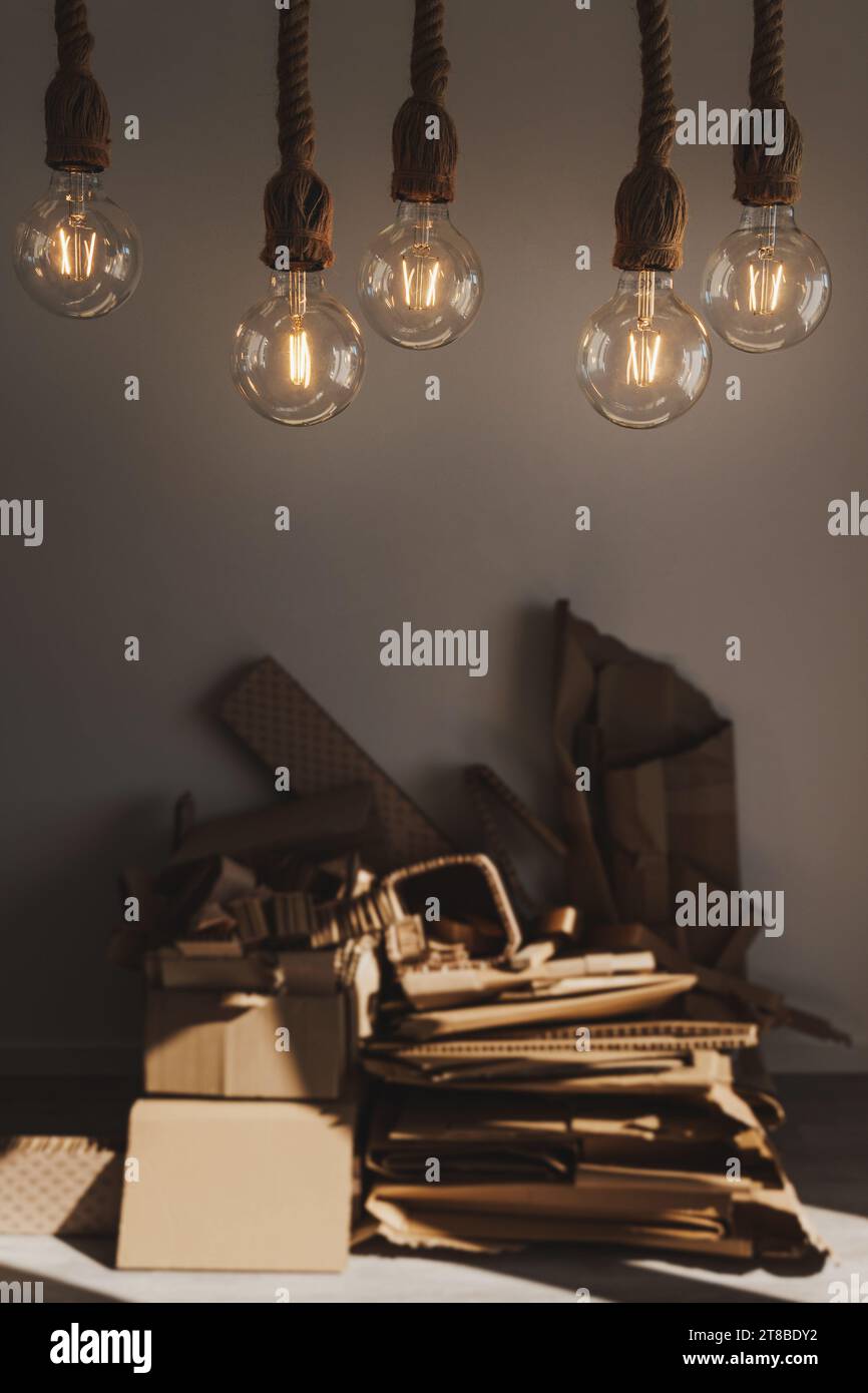 Stack of Cardboard Waste at home. Concepts of Paper Recycling and Waste ...