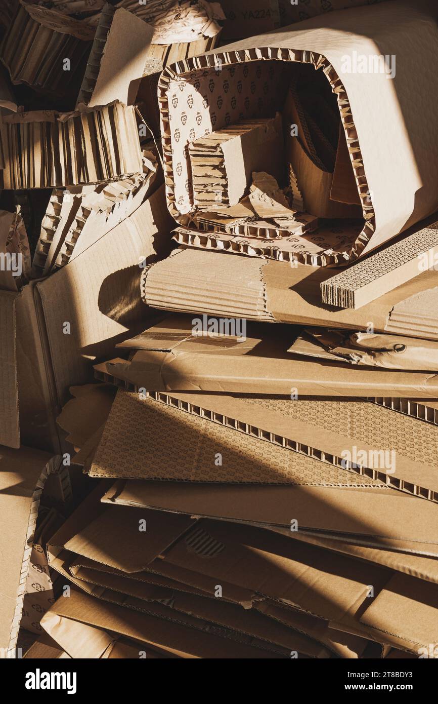 Stack of Cardboard Waste in sunlight. Concepts of Paper Recycling and ...