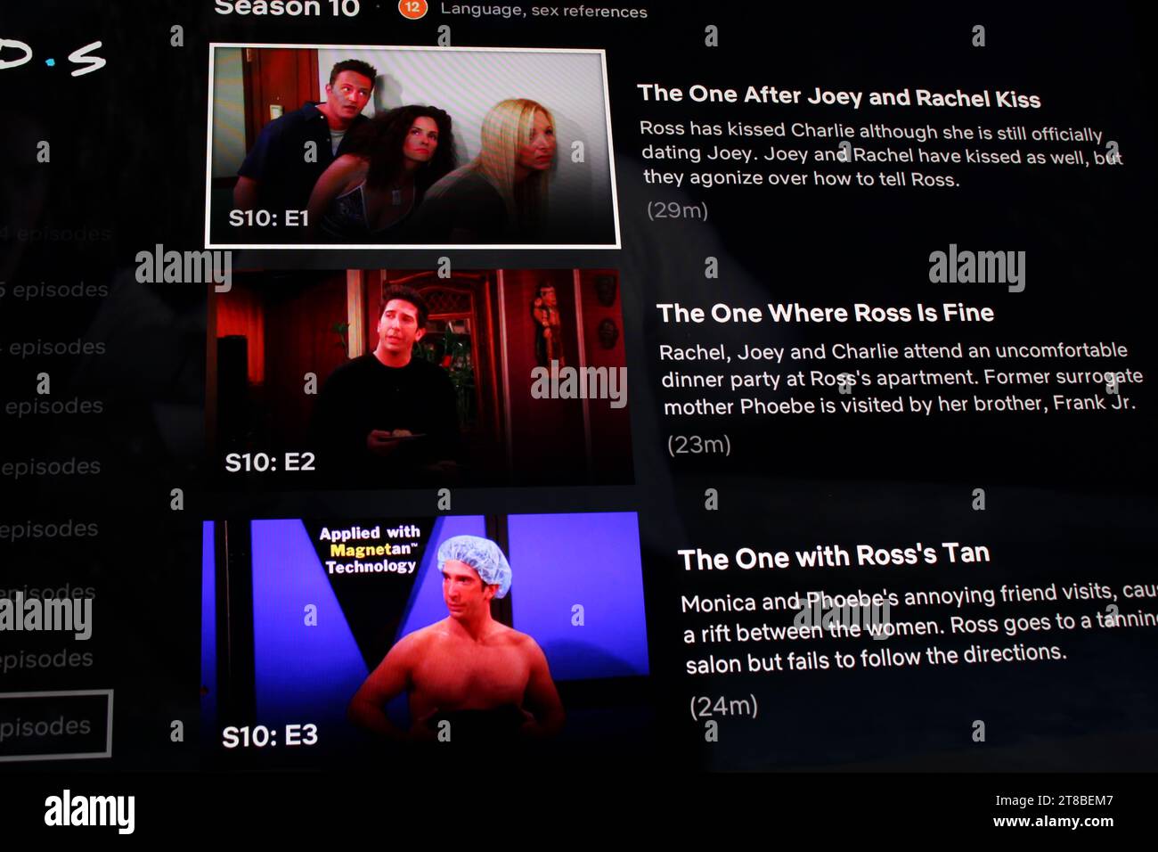 Netflix app on tv screen showing the TV show Friends Stock Photo - Alamy