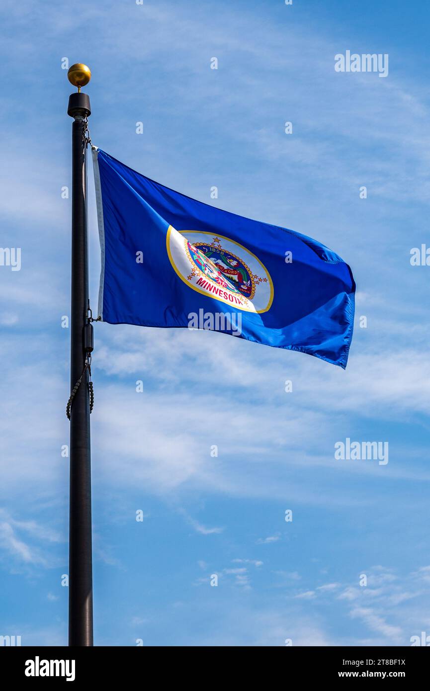 Minnesota State Flag Blowing in the Wind Stock Photo - Alamy