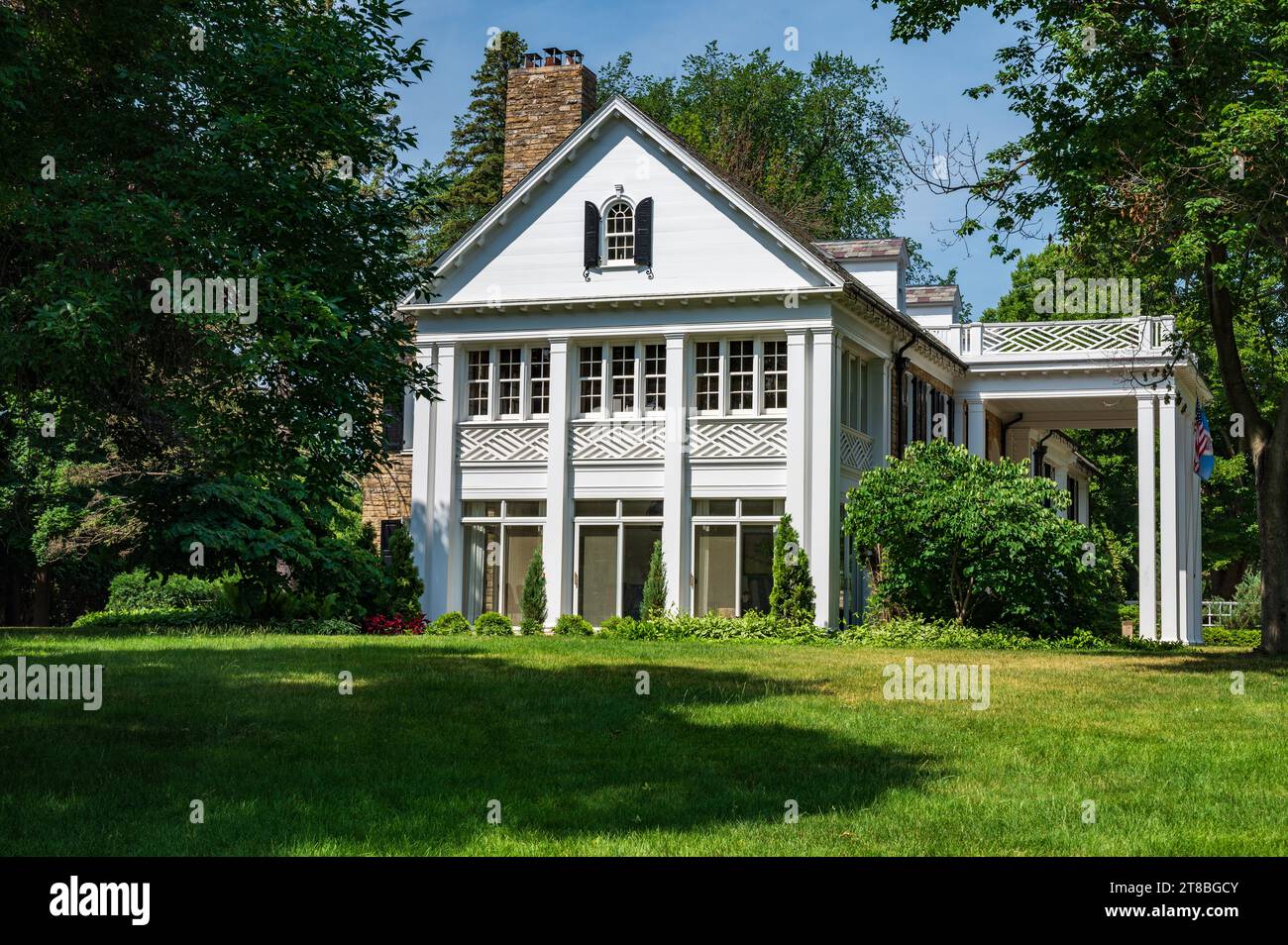 Stately White and Stone House in Rochester, Minnesota in Summer Stock ...