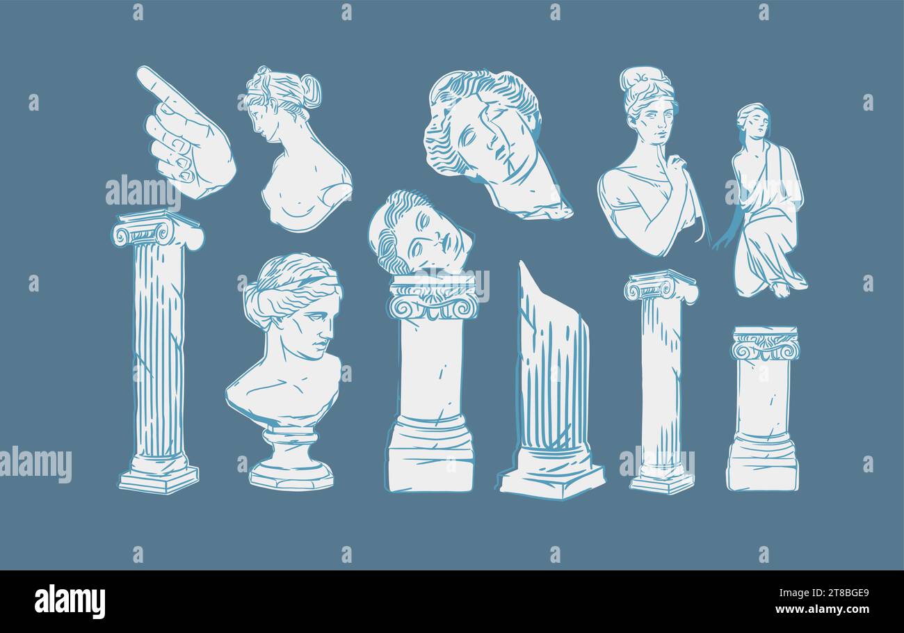 Hand drawn vector abstract outline,graphic,line greek ancient sculpture ...