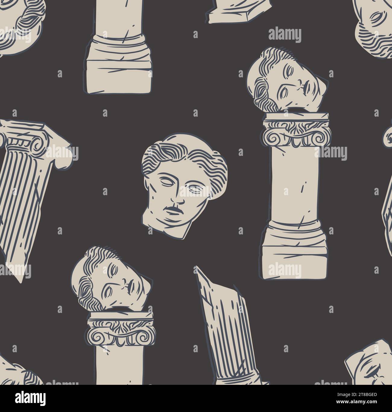 Hand drawn vector abstract graphic, greek ancient sculpture statues and ...