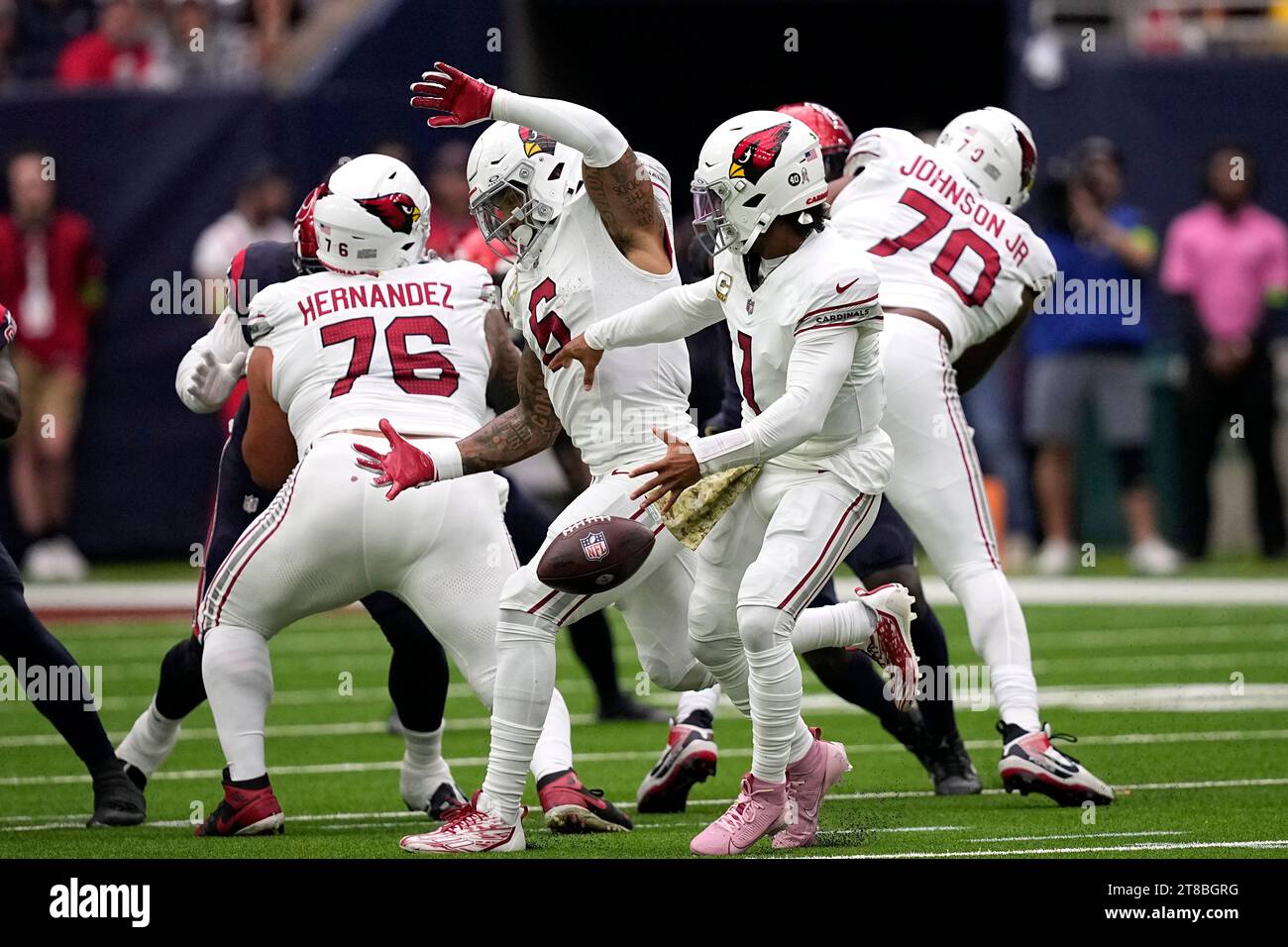 Arizona Cardinals quarterback Kyler Murray (1) fumbles the ball after ...