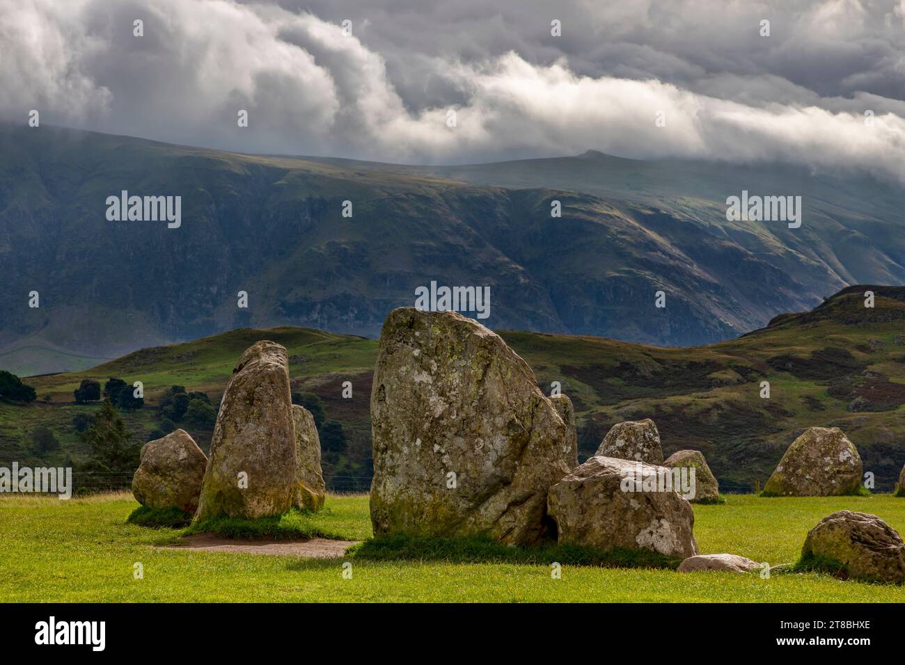 castlerigg stone circle near keswick looking east towards threlkeld ...