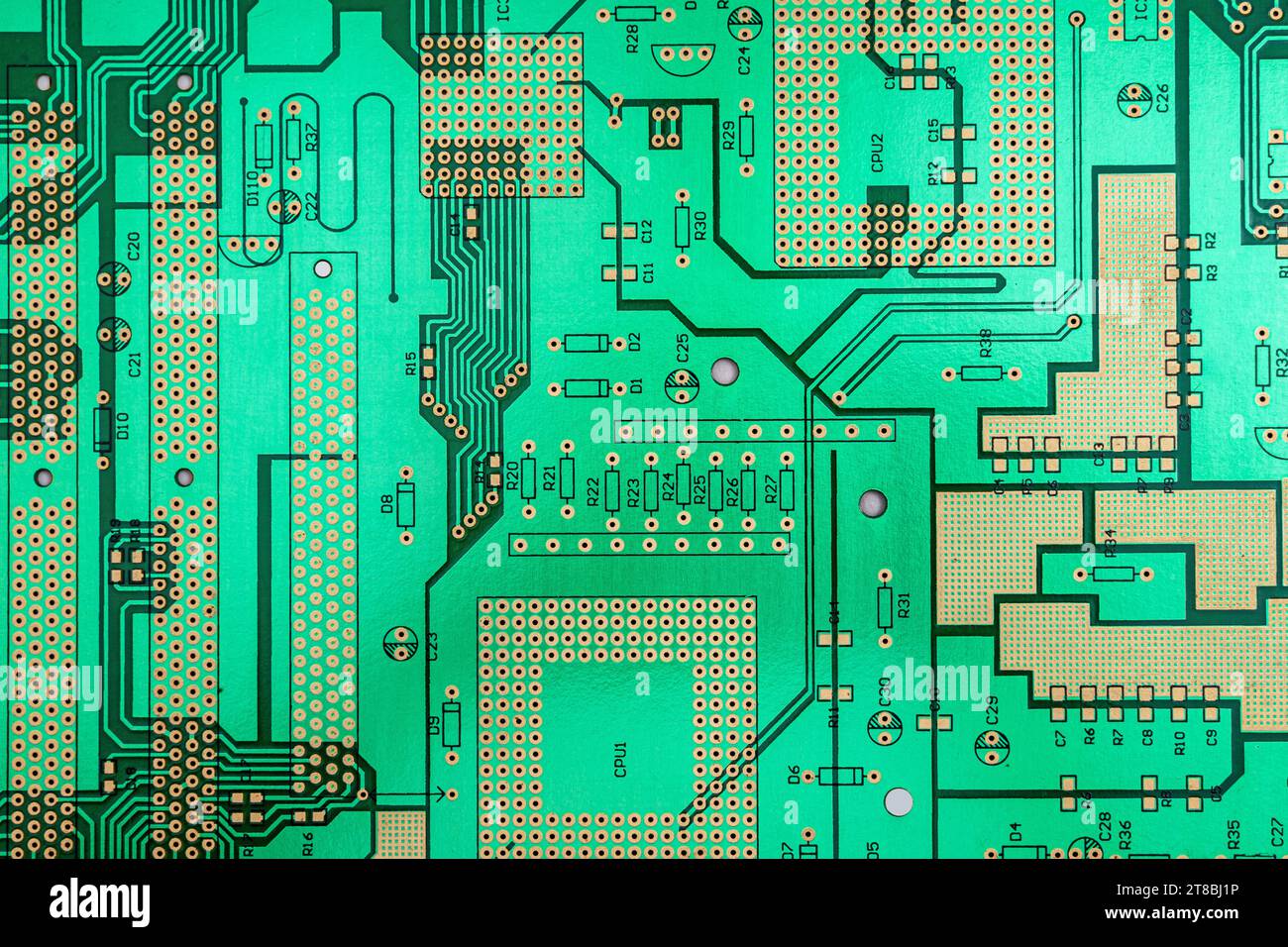 Background of printed circuit board without chips and components Stock ...