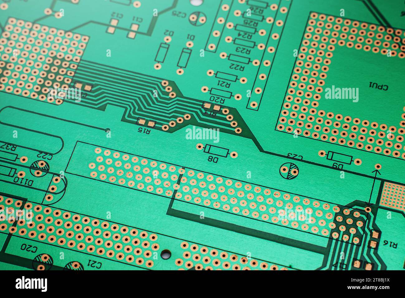 Background of printed circuit board without chips and components Stock ...