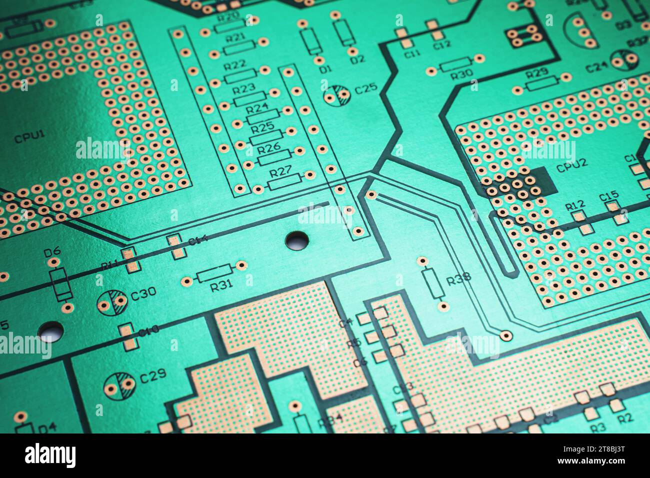 Background of printed circuit board without chips and components Stock ...